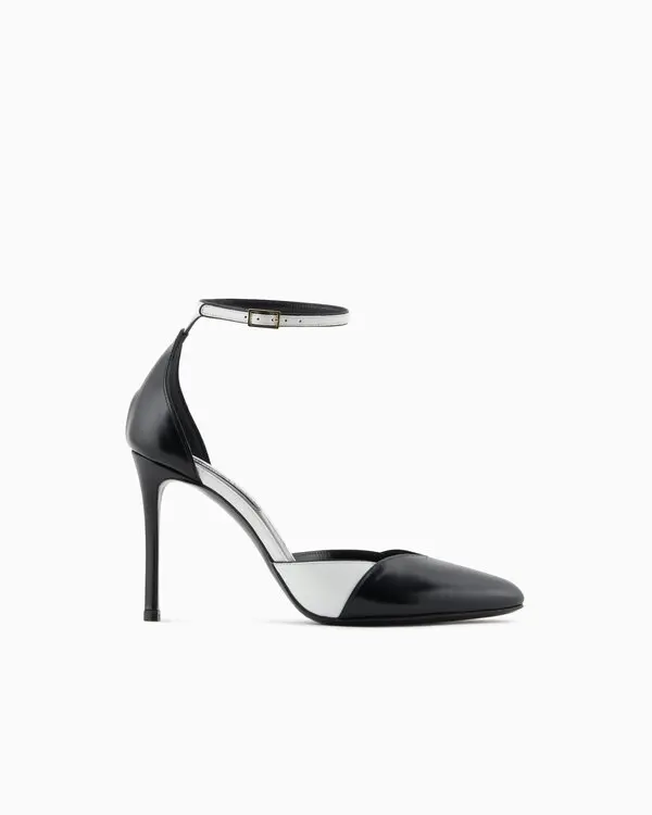 Giorgio Armani Brushed Leather Court Shoes With Strap - Two_tone