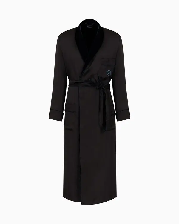 Giorgio Armani Monogrammed Silk Dressing Gown - Black