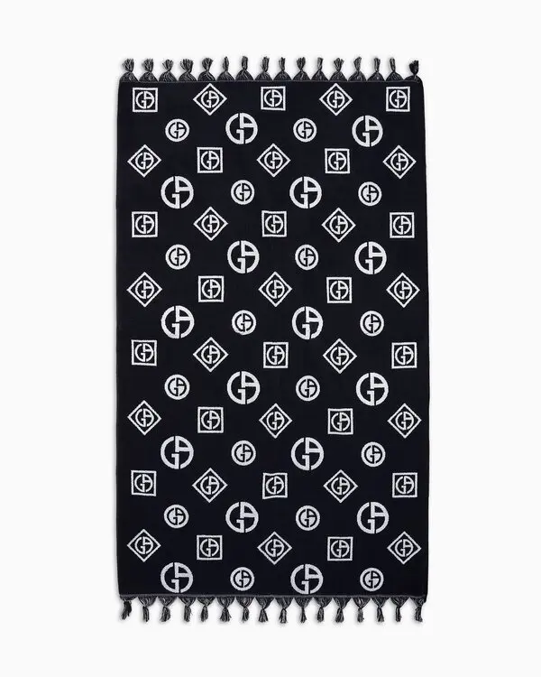 Giorgio Armani Cotton Beach Towel With Jacquard Motif - Blue