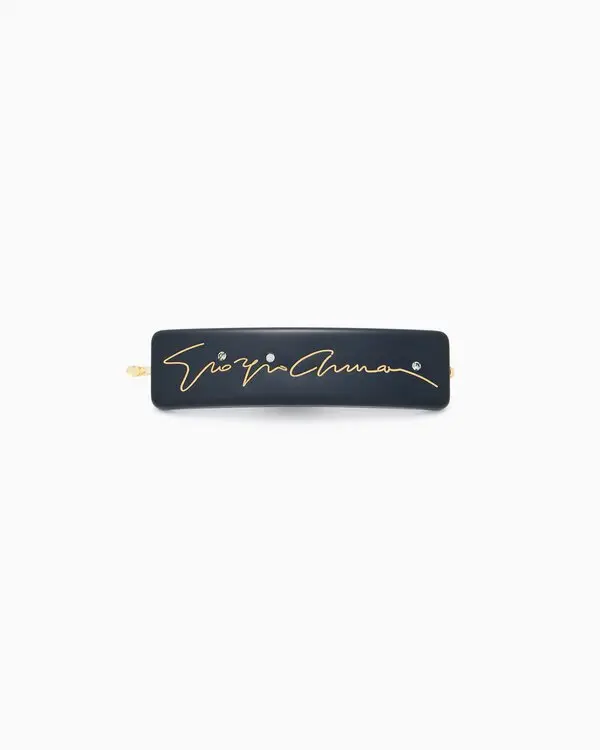 Giorgio Armani Hair Clip With Signature Logo - Black