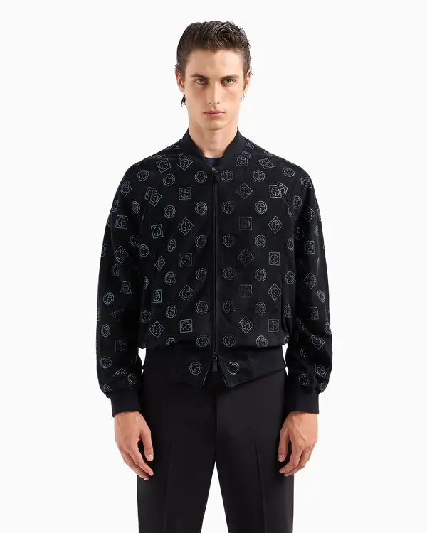 Giorgio Armani Suede Blouson With Rhinestone Monogram