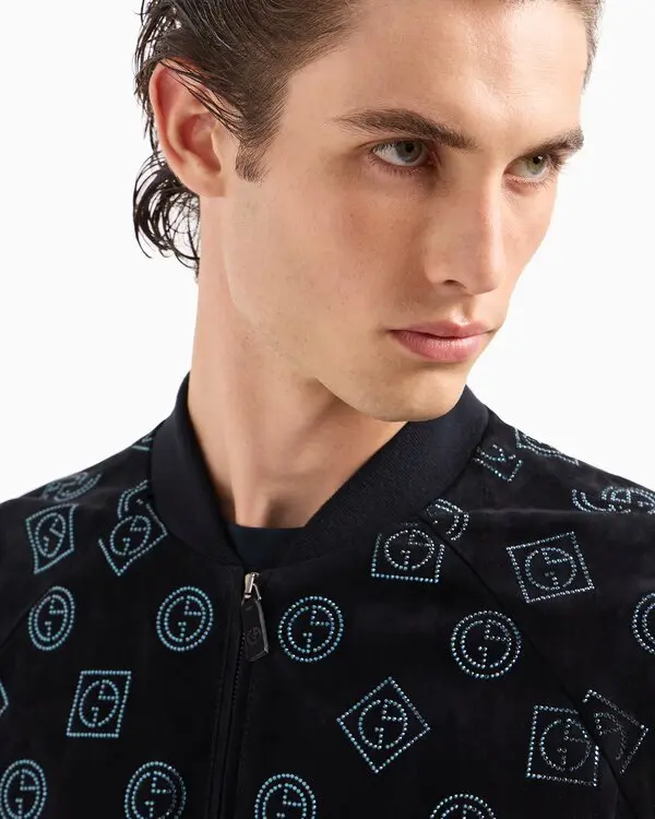 Giorgio Armani Suede Blouson With Rhinestone Monogram