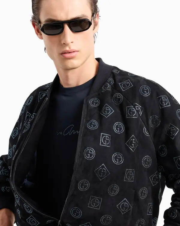 Giorgio Armani Suede Blouson With Rhinestone Monogram