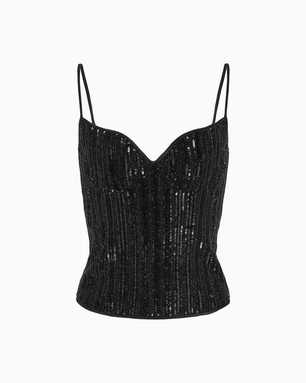 Giorgio Armani Bustier Top With Pinstripe Embroidery