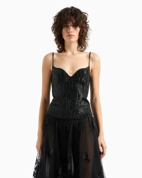 Giorgio Armani Bustier Top With Pinstripe Embroidery