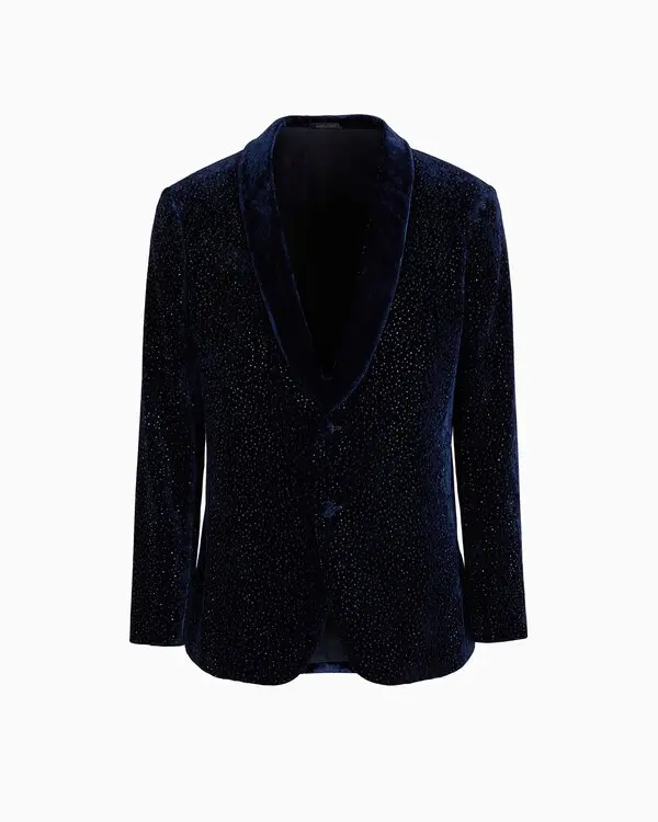 Giorgio Armani Giorgio’s Velvet And Crystals Single-breasted Tuxedo Jacket - Blue