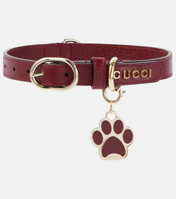Gucci Leather Dog Collar - Burgundy