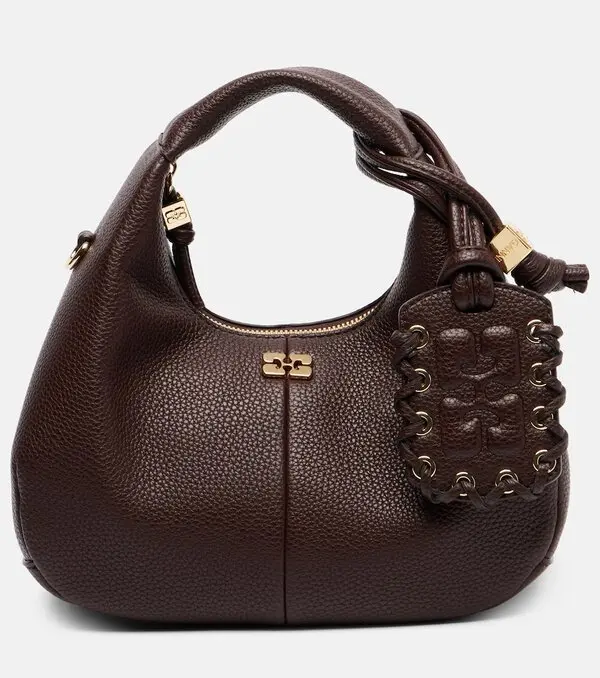 GANNI Textured Leather Mini Tote Bag - Brown