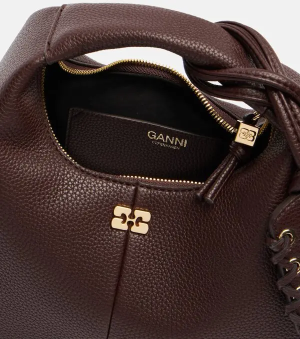 GANNI Textured Leather Mini Tote Bag - Brown