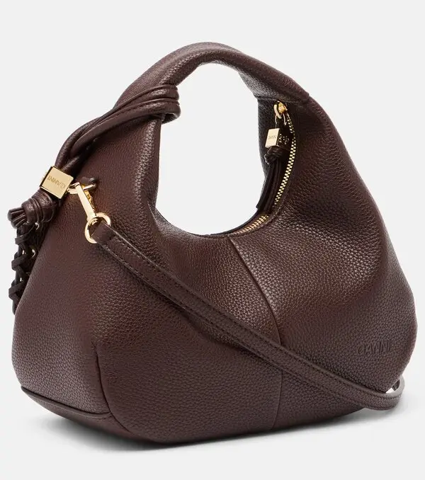 GANNI Textured Leather Mini Tote Bag - Brown