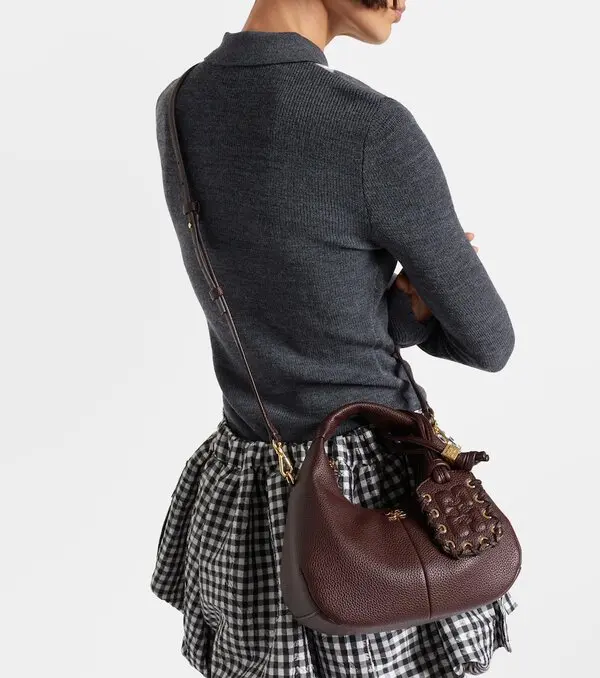 GANNI Textured Leather Mini Tote Bag - Brown