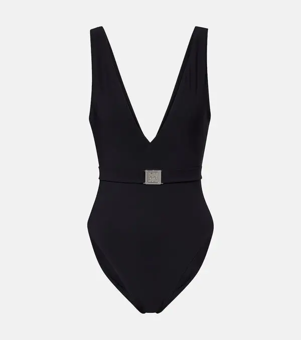 Tory Burch Double T Belted One-piece Swimsuit - Black