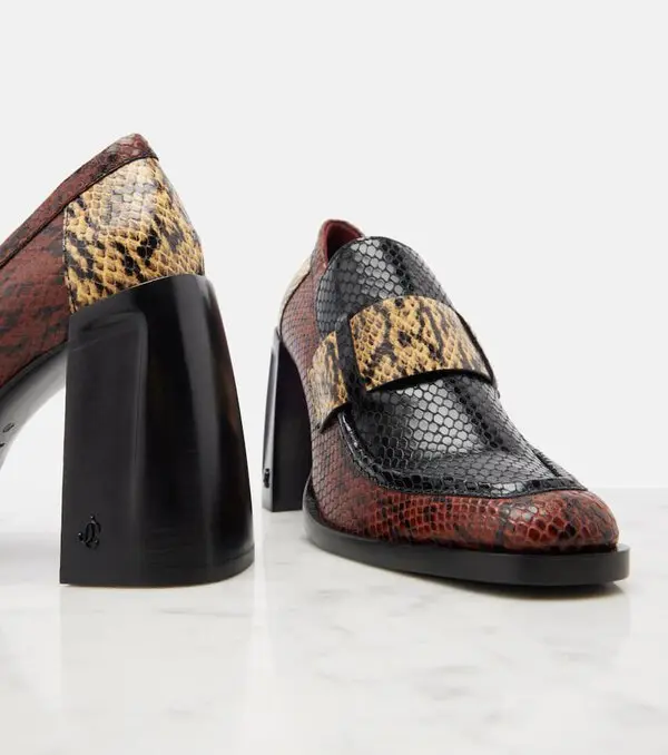 JIMMY CHOO Tylor 95 Snake-effect Leather Loafer Pumps