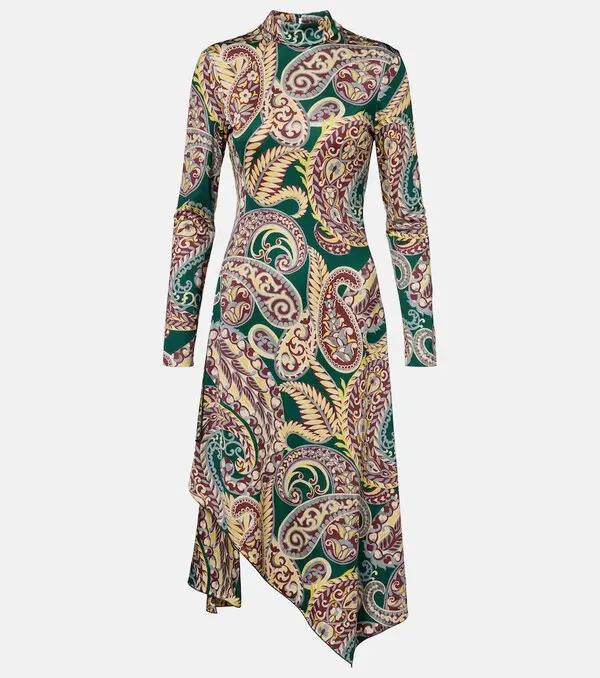 Etro Paisley Asymmetric Midi Dress - Multicoloured