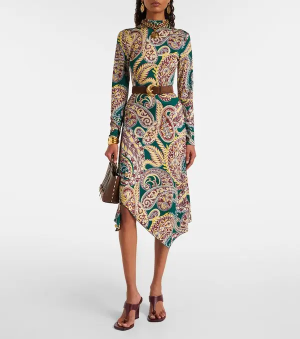 Etro Paisley Asymmetric Midi Dress - Multicoloured