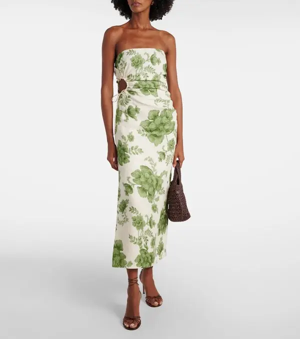 SIR. Gardella Cutout Floral Linen Midi Dress
