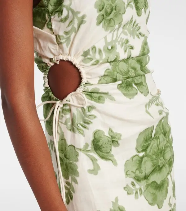 SIR. Gardella Cutout Floral Linen Midi Dress