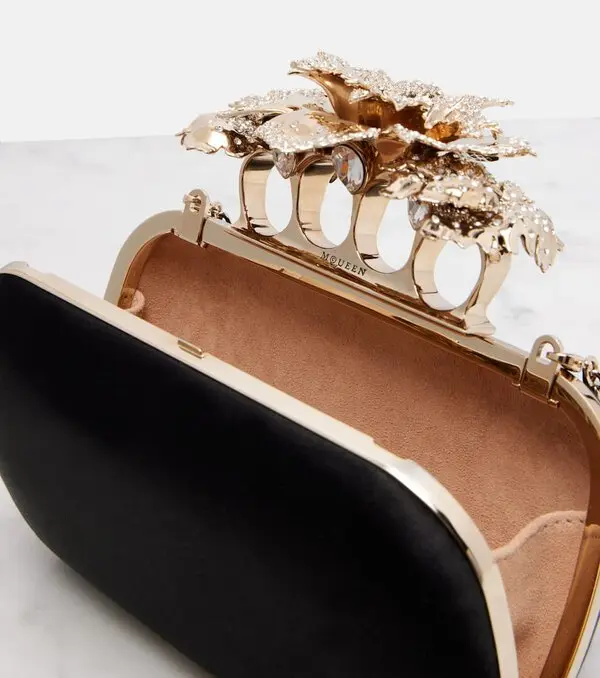 Alexander McQueen Carnation Knuckle Satin Clutch - Black