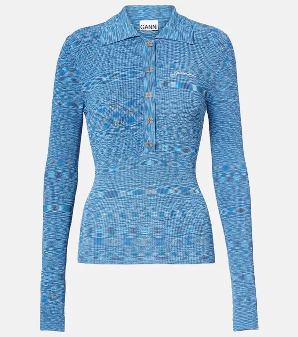 GANNI Space-dyed Polo Sweater - Blue