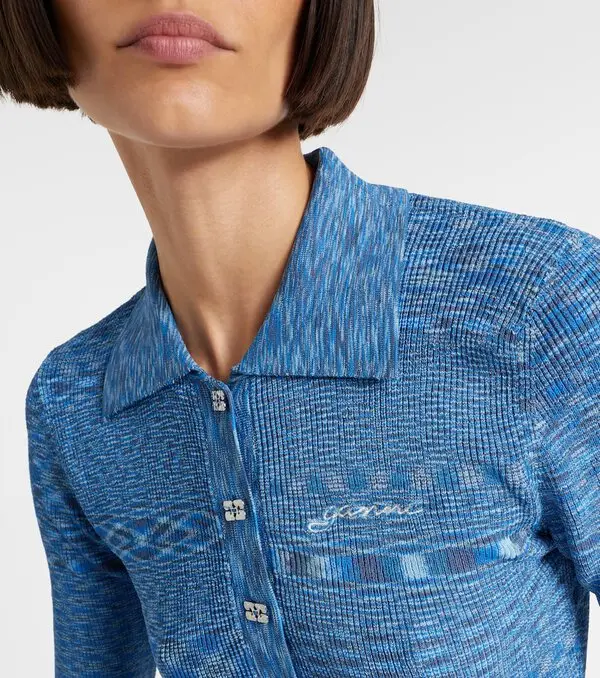 GANNI Space-dyed Polo Sweater - Blue