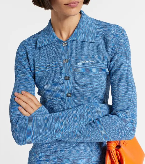 GANNI Space-dyed Polo Sweater - Blue