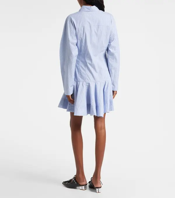 GANNI Striped Cotton Shirt Dress - Blue