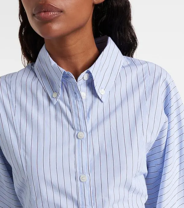 GANNI Striped Cotton Shirt Dress - Blue