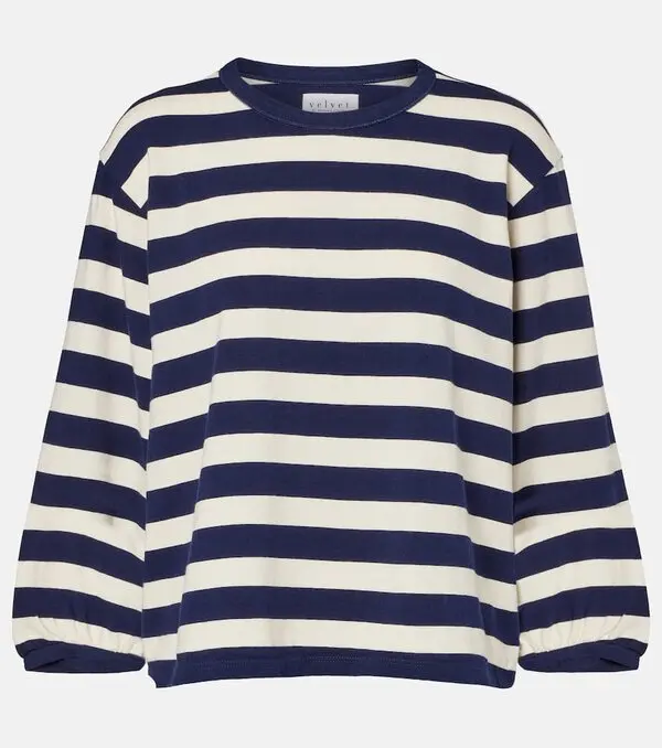 Velvet By Graham & Spencer Edora Striped Cotton Jersey Sweatshirt - Blue