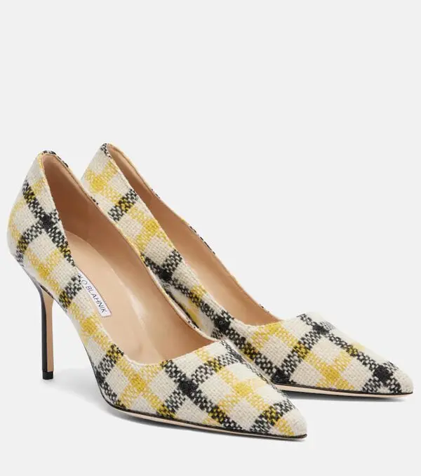 Manolo Blahnik Bb 90 Checked Pumps - Beige