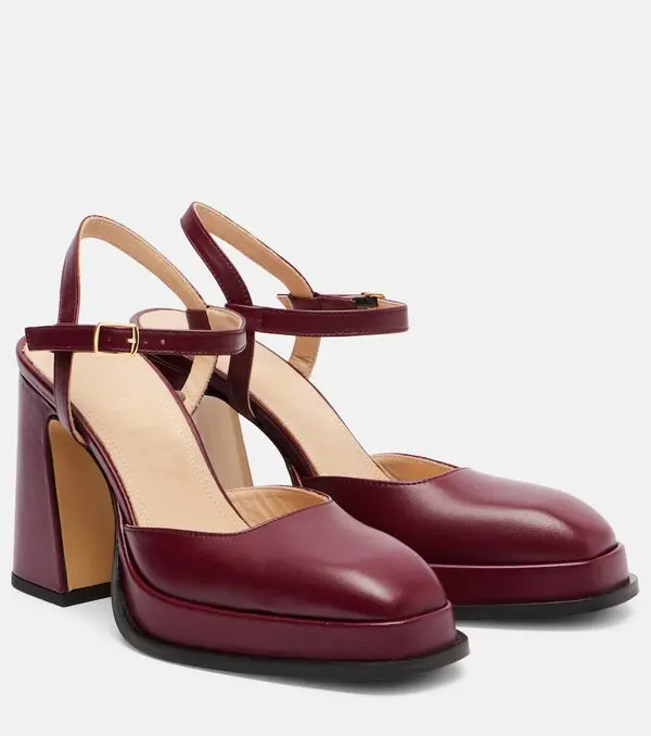 SOULIERS MARTINEZ Malasana 95 Leather Slingback Pumps - Burgundy