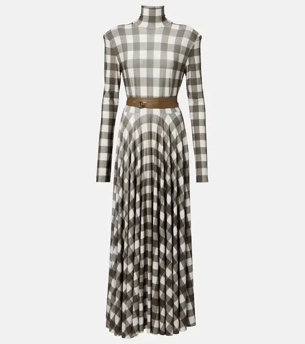 Norma Kamali Checked Turtleneck Jersey Midi Dress