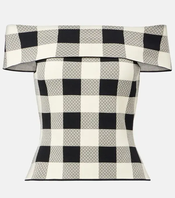 Posse Pippa Checked Off-shoulder Top - Multicoloured