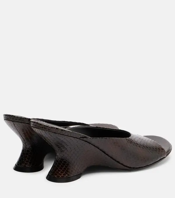 Dries Van Noten 75 Snake-effect Leather Wedge Mules