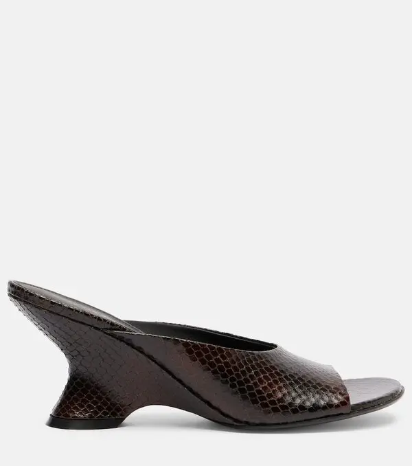Dries Van Noten 75 Snake-effect Leather Wedge Mules