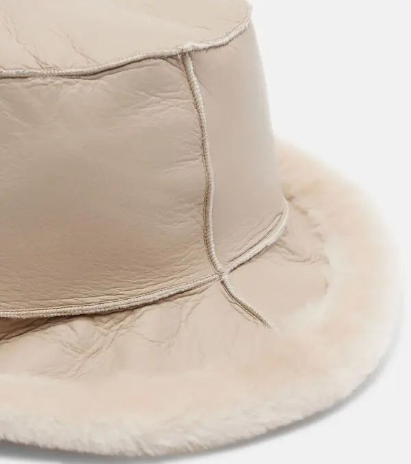 Brunello Cucinelli Shearling-trimmed Leather Boater Hat