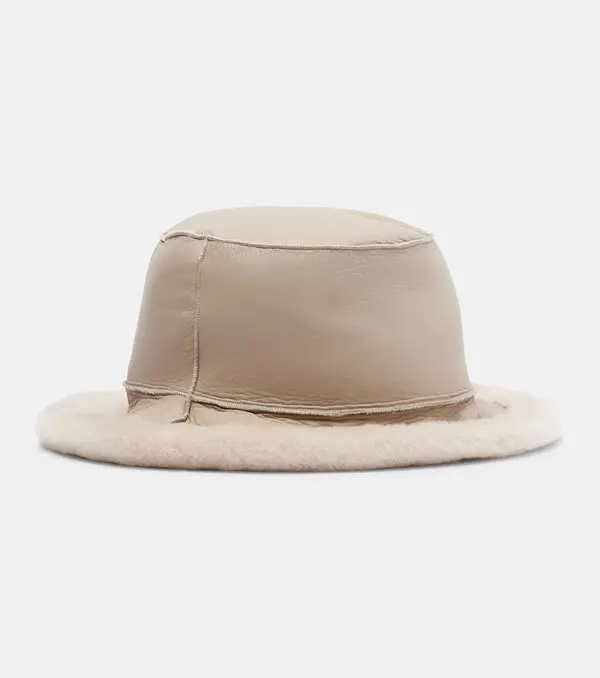 Brunello Cucinelli Shearling-trimmed Leather Boater Hat