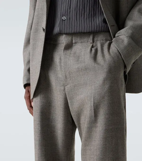 Our Legacy Borrowed Virgin Wool Chinos In Brown Natural Herringbone