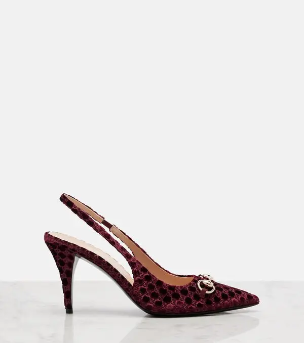 Gucci Horsebit Gg Velvet Slingback Pumps