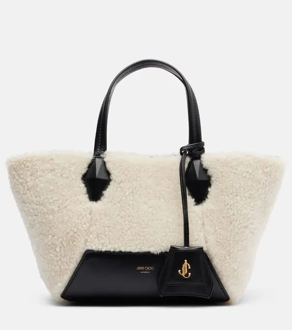 JIMMY CHOO Diamond Small Shearling Tote Bag - White