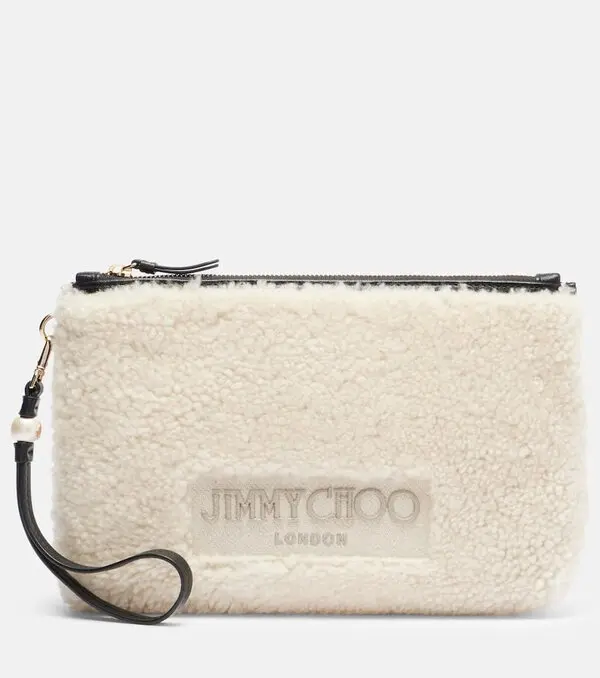 JIMMY CHOO Shearling Logo Pouch
