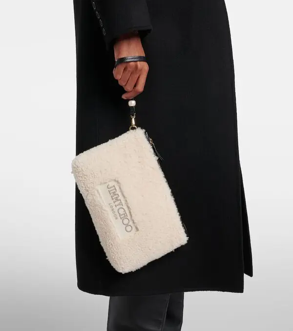 JIMMY CHOO Shearling Logo Pouch