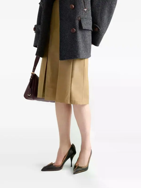 Prada Box-pleat Kick-pleat Midi Skirt - Neutrals