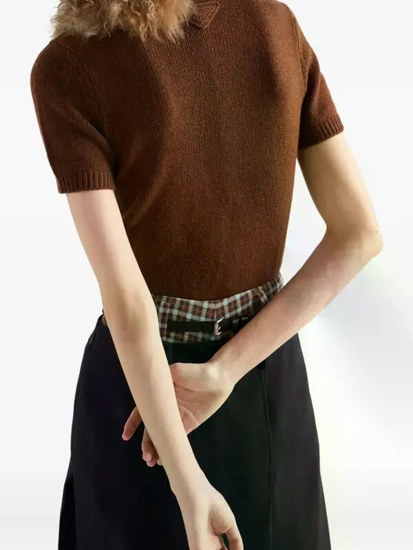 Prada Ribbed Short-sleeve Sweater