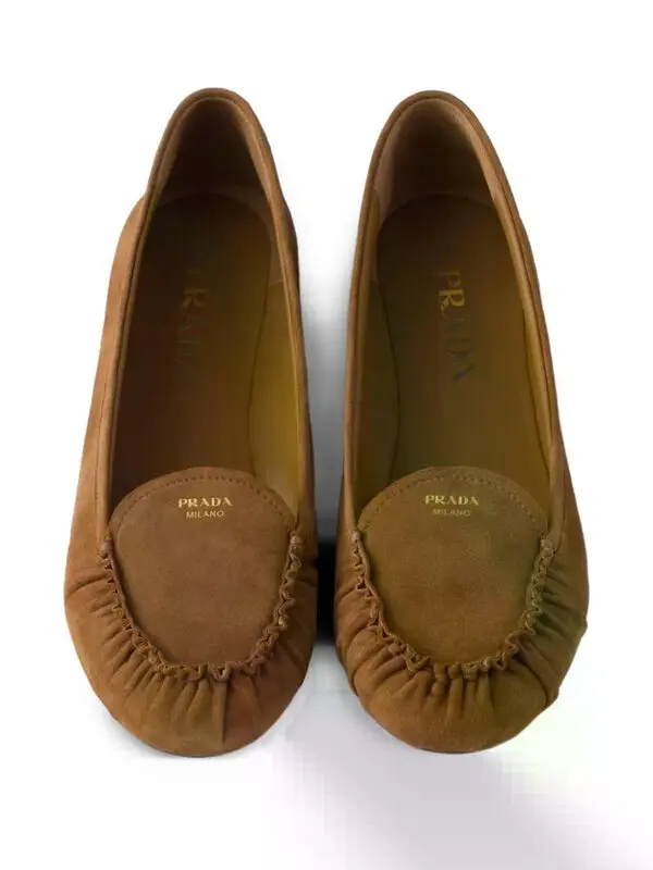 Prada Ruffled Suede Loafers