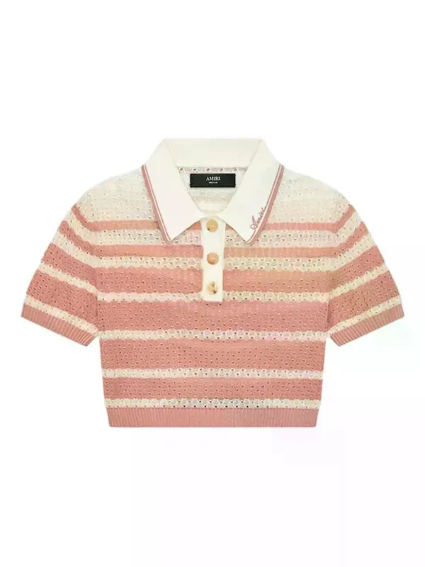 Amiri Striped Polo-neck Top - Pink