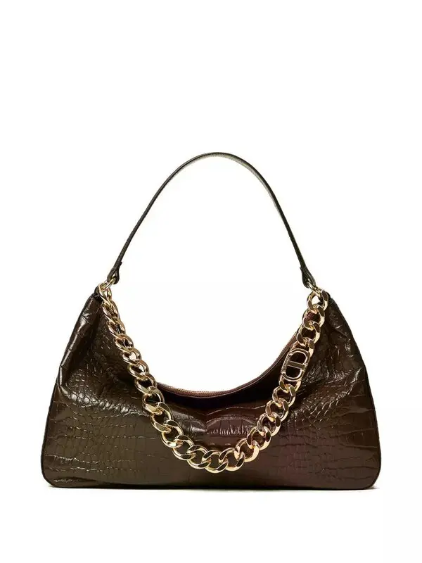 TWINSET Liliane Crocodile-effect Chain Shoulder Bag - Black