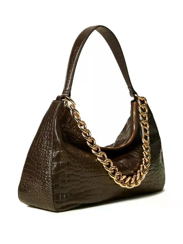 TWINSET Liliane Crocodile-effect Chain Shoulder Bag - Black