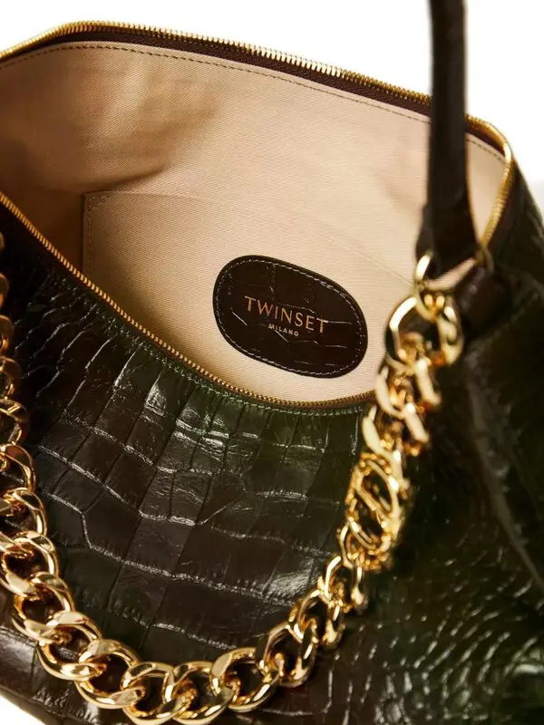 TWINSET Liliane Crocodile-effect Chain Shoulder Bag - Black