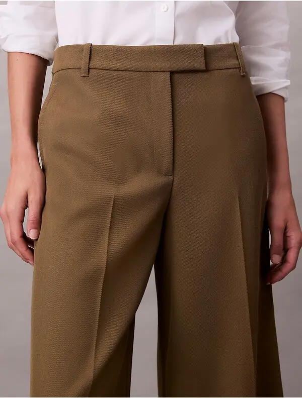 Calvin Klein Wool Gabardine Wide Leg Trousers - Moss Green
