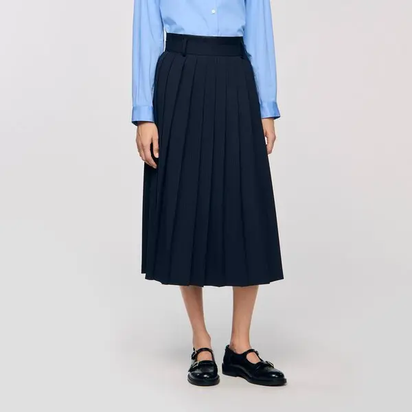 Sandro Wool Midi Pleated Skirt